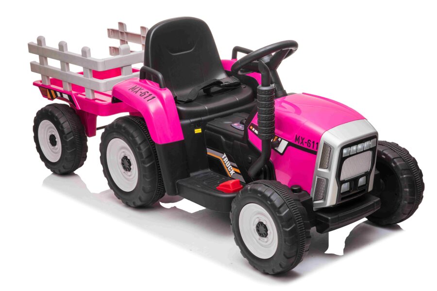 Elektrische Tractor 12V roze MP3 BlueTooth & trailer – Omidbikes
